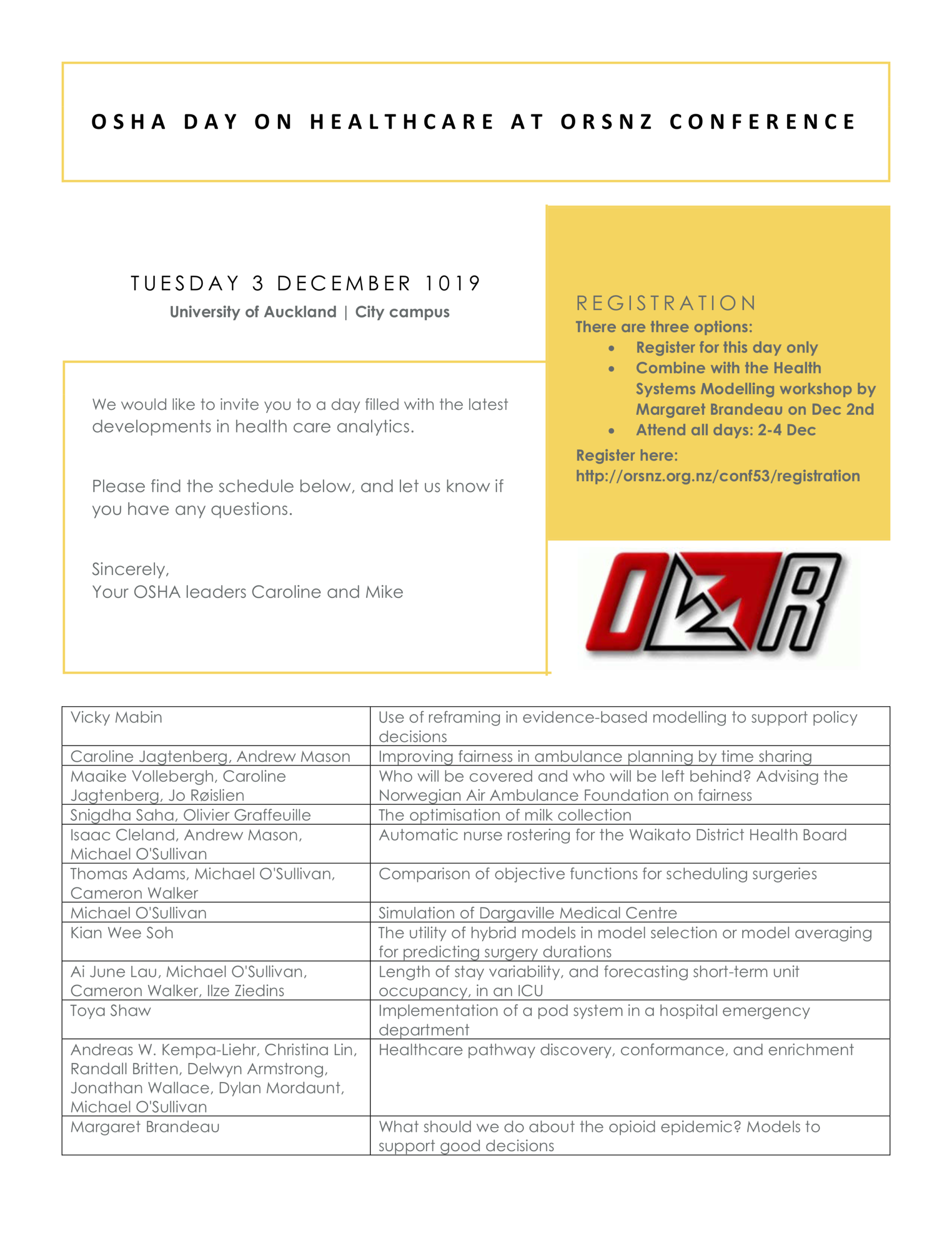 OSHA day 3 Dec 2019 – ORSNZ SIG for Healthcare Analytics